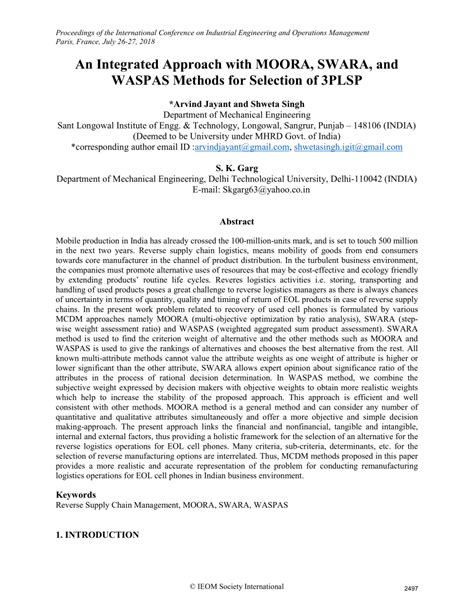 Pdf An Integrated Approach With Moora Swara And Waspas Methods For