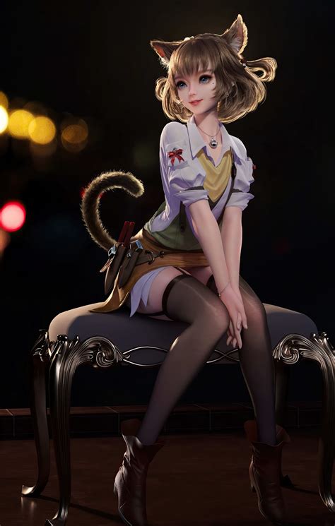 Bareback Red Eyes Cat Ears Cat Tail Cat Girl Hd Phone Wallpaper