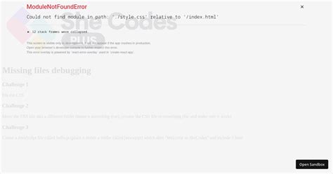 Missing Files Debugging Challenge Codesandbox