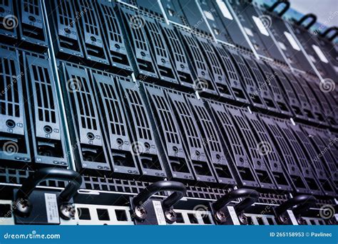 Cluster Of Data Storage Ssd Hard Drives Inside Server Rack Stock Image