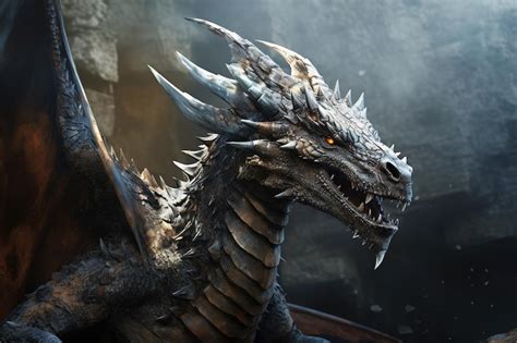 Premium Ai Image Head Of Fantasy Dragon Ferocious Monster Vicious