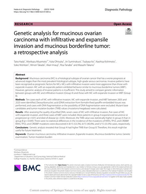 Pdf Genetic Analysis For Mucinous Ovarian Carcinoma With Infiltrative