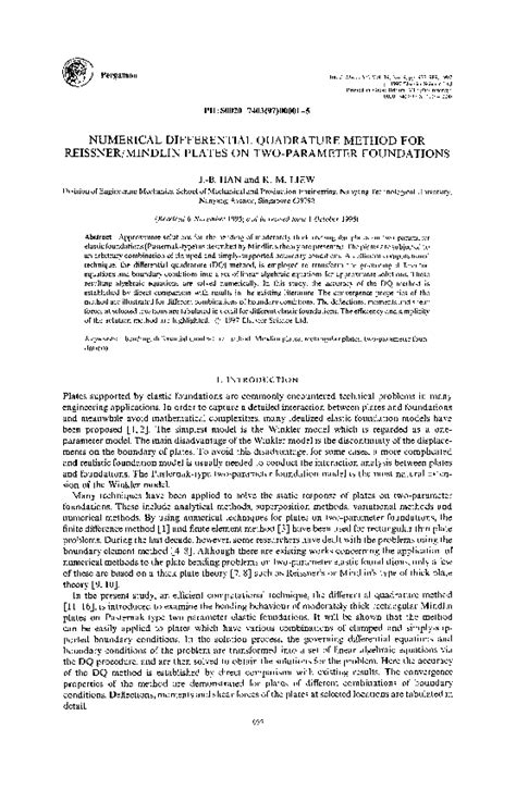 Pdf Numerical Differential Quadrature Method For Reissnermindlin
