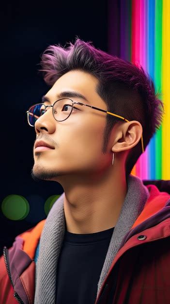 Asian Man Wearing Glasses Premium Ai Generated Image