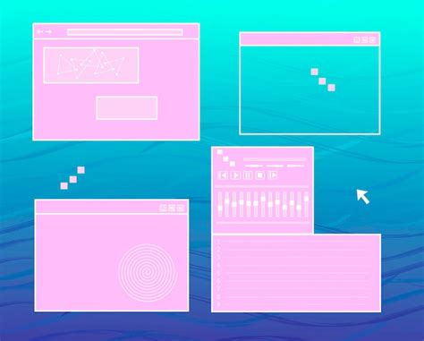90년대 Vaporwave Ux 스타일의 레트로 브라우저 컴퓨터 창 레트로 웨이브 데스크탑 사용자 경험 프리미엄 벡터