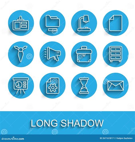 Set Line Board with Graph, Document Settings, Identification Badge, Old Hourglass, Mail and E ...