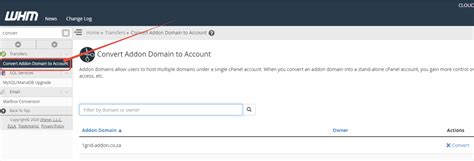 whm how to convert an addon domain to an account