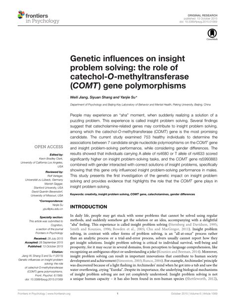 Pdf Genetic Influences On Insight Problem Solving The Role Of