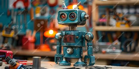 Premium Photo Vibrant Robot Workshop With Various Parts And Tools