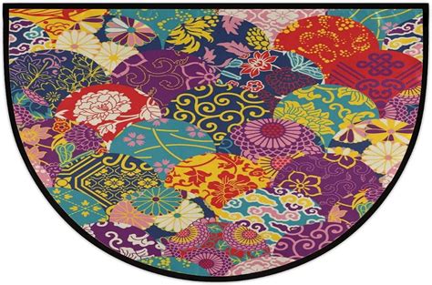 Half Round Door Mat Japanese Patterns Classical Flower Non Slip Half