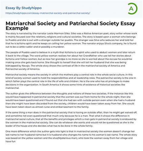 Matriarchal Society And Patriarchal Society Essay Example StudyHippo