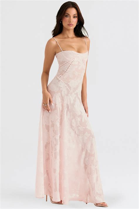 House Of Cb Seren Floral Lace Back Maxi Dress Soft Pink Dress Hire Au