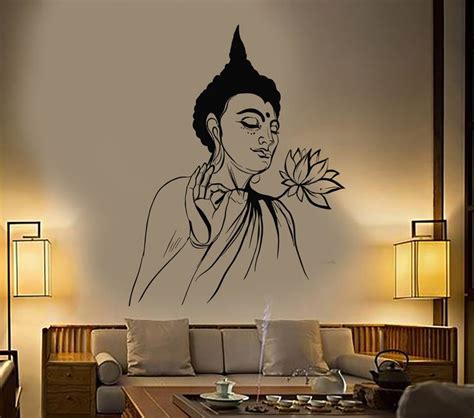 Vinyl Wall Decal Buddha Lotus Flower Buddhism Yoga Meditation Stickers