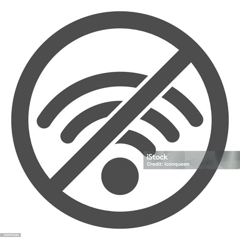 무선 연결 금지 단색 아이콘 금지 요소 개념 벡터 그래픽 Wifi 신호 범위 흰색 배경에 금지 기호 모바일 또는 웹 디자인용