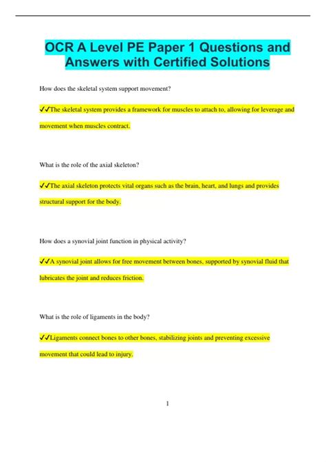 Ocr A Level Pe Bundled Exams Questions And Answers Latest Versions 20242025 Complete And