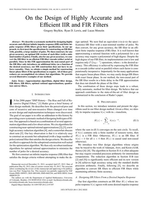 Pdf On The Design Of Highly Accurate And Efficient Iir And Fir Filters