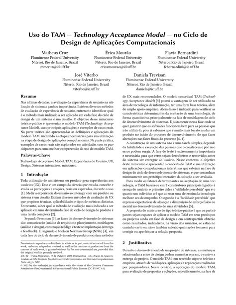 PDF Uso Do TAM Technology Acceptance Model No Ciclo De Design De