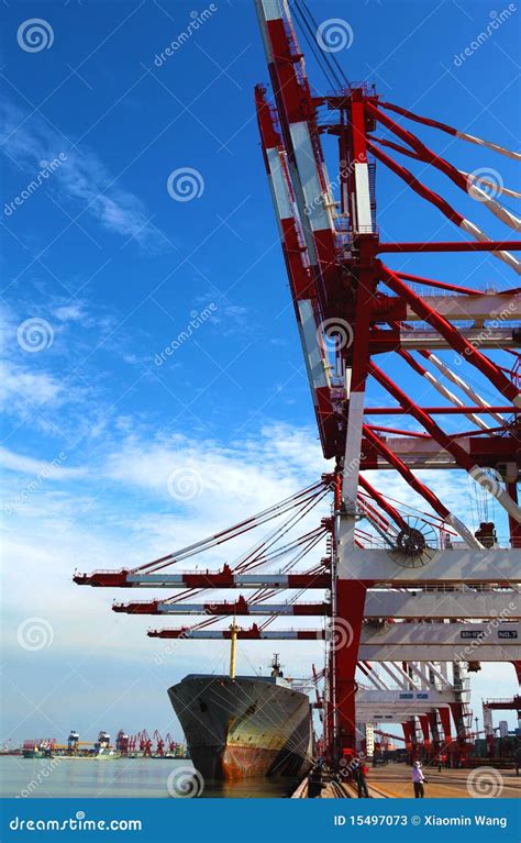 Port With Loading Cargo Ship Stock Image Image Of Boat Deliver 15497073
