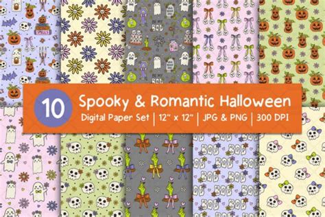 Spooky And Romantic Halloween Patterns Graphic By Draftsndoodles