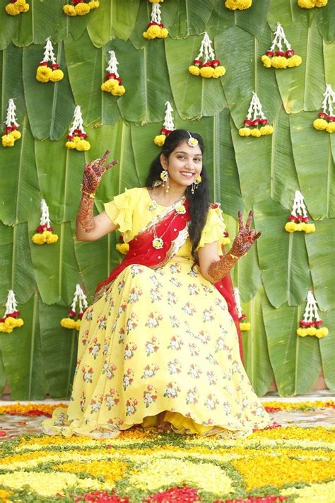 Mangala Snanam Haldi Ceremony Outfit Haldi Photoshoot Half Saree