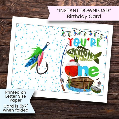 Fishing First Birthday Card Printable Fishing Birthday Card Birthday