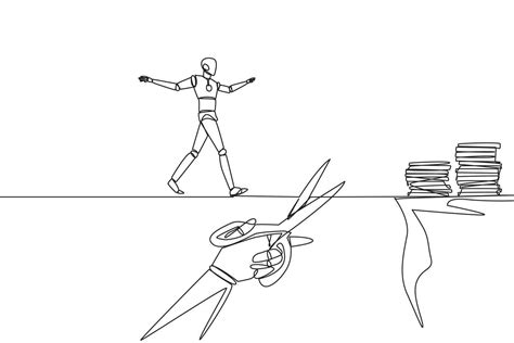 Continuous One Line Drawing The Smart Robot Walking On Tightrope From