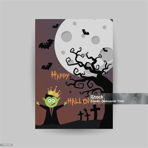 휴일 파티 템플릿에 대한 해피 할로윈 밤 인사말 카드 재미있는 만화 캐릭터 달 박쥐 포스터 벡터 일러스트레이션 초대장 티셔츠 프린트 배너 10월에 대한 스톡 벡터 아트 및