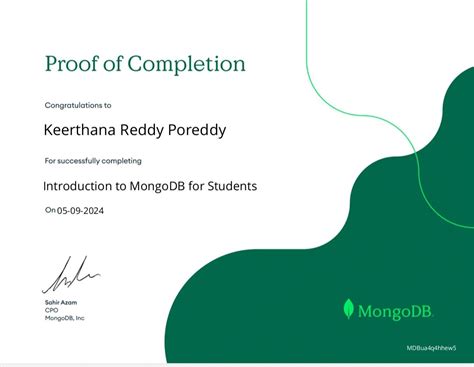 Mongodb Certification Professionaldevelopment Poreddy Keerthana Reddy