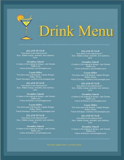 Free Drink Menu Template