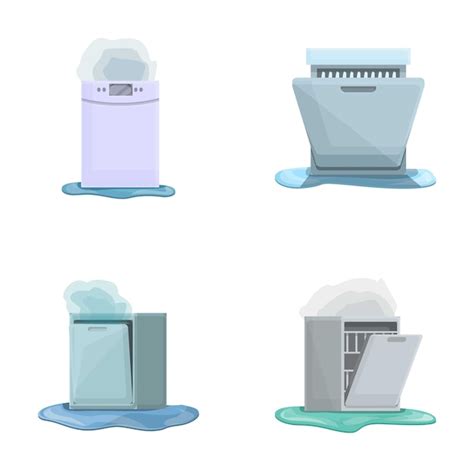 Premium Vector Broken Dishwasher Icons Set Cartoon Vector Damaged