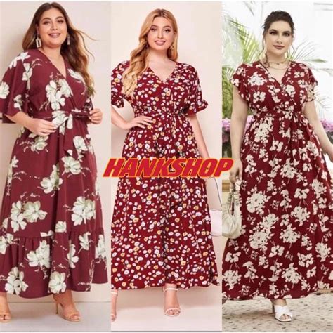 Plus Size Dress Red Maxi Formal Casual Red Floral Overlap Bohemian
