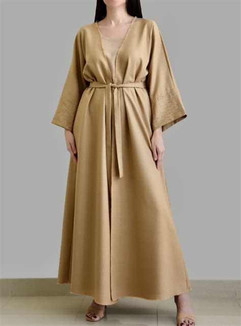 Abaya Set 2 Piece Set Featuring Abaya With Beads Decoration On The