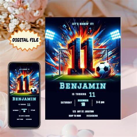 Editable Soccer 11th Birthday Invitation Digital Download Etsy
