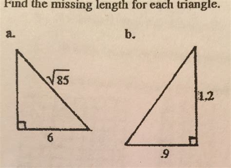 solved find the missing length for each triangle