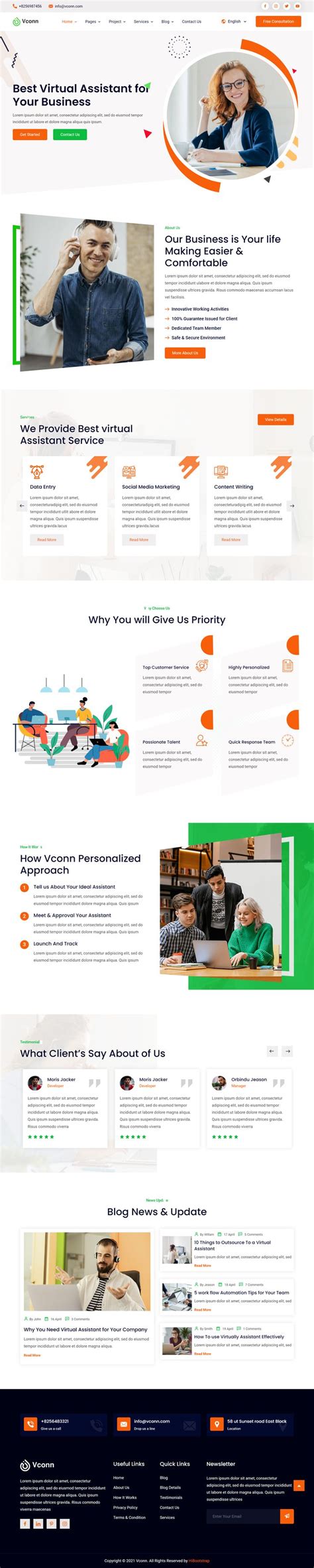 Vconn Is A Responsive Clean Html Template For The Virtual Assistant And Customer Services Web