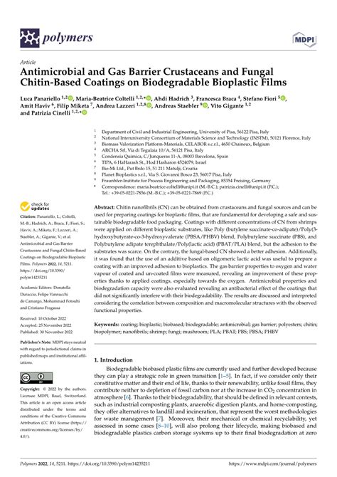 Pdf Antimicrobial And Gas Barrier Crustaceans And Fungal Chitin Based