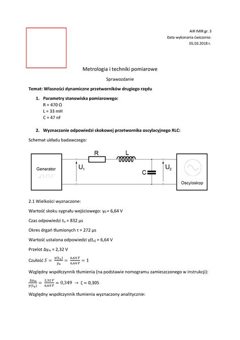 Metrologia i Techniki Pomiarowe sprawozdanie Własności dynamiczne