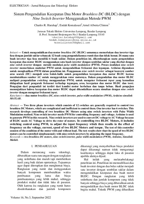 Pdf Sistem Pengendalian Kecepatan Dua Motor Brushless Dc Bldc