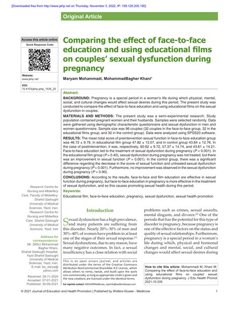 Pdf Comparing The Effect Of Face To Face Education And Using