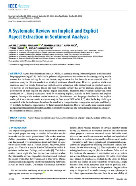 Pdf A Systematic Review On Implicit And Explicit Aspect Extraction In
