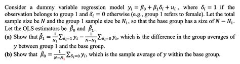 solved a consider a dummy variable regression model yi