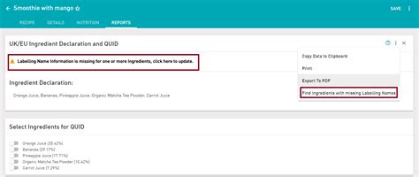 How Do I Get The Ingredient Declaration Nutricalc