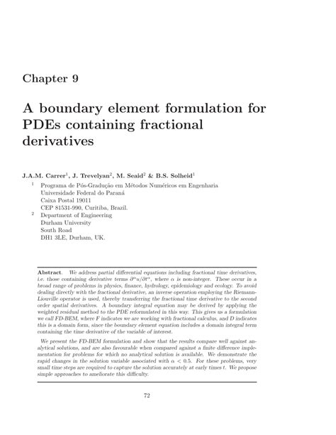 Pdf A Boundary Element Formulation For Pdes Containing Fractional Derivatives