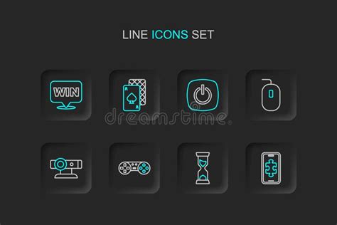 Set Line Mobile Gaming Old Hourglass Game Controller Or Joystick Web Camera Computer Mouse