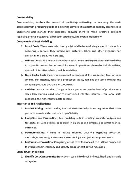Cost Modeling Pdf Expense Cost
