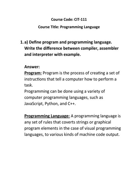 question solution of cit 111 pdf pointer computer programming