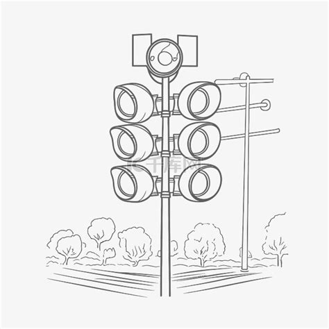 城市中的红绿灯手绘插画轮廓素描图 向量素材图片免费下载 千库网