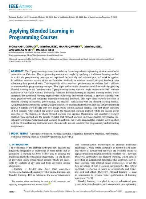 Pdf Applying Blended Learning In Programming Courses