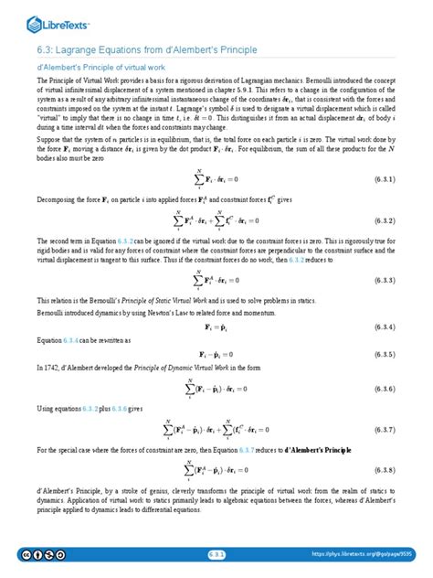 Deriving The Lagrangian Equations Of Motion From Dalemberts Principle