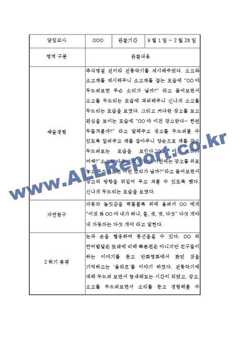 만2세 2학기 9월~2월 관찰일지 5개영역 관찰일지＋총평 6페이지 분량 관찰일지유아보육실습일지